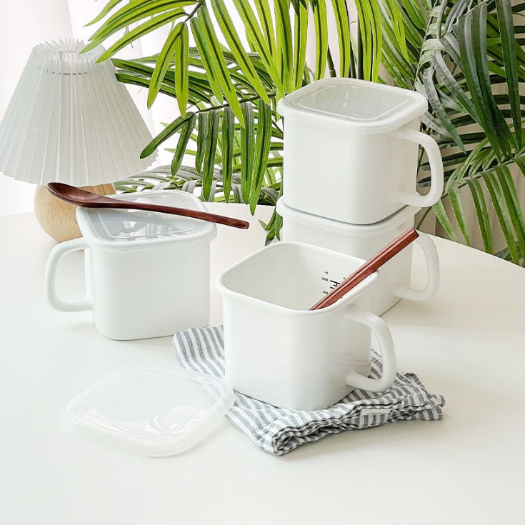 Enamel Pot & Refrigerating Containers with Cap White, Food storage, Fo ...